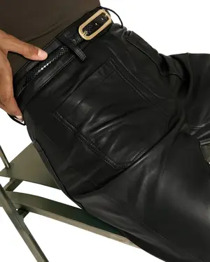 REISS Priya Leather Flare Trousers
