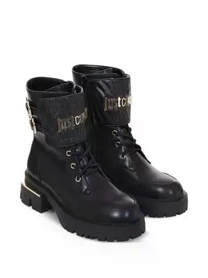 Just Cavalli Logo Buckled Combat Boots