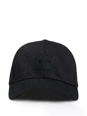 BOSS Logo Appliqué Seersucker Cap - Black