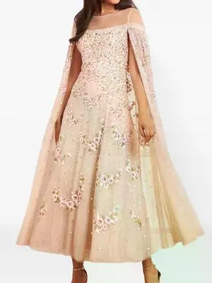 NEEDLE & THREAD Crescent Roses Cape-detail Midi Dress