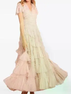 NEEDLE & THREAD Aviana Ruffled V-neck Midi Dress