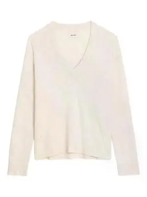 Zadig&Voltaire Mikyz Cashmere V-neck Sweater With Rhinestone Wings - Neutrals