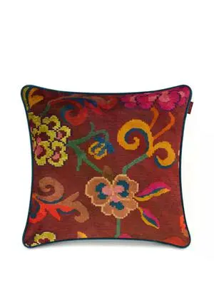 Etro Floral-motif Striped Velvet Cushion - Red