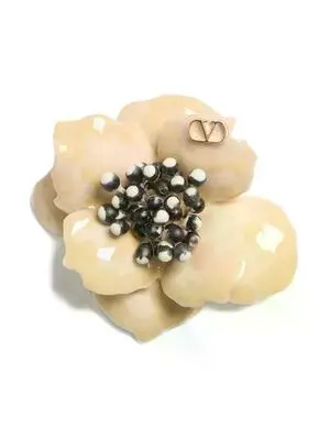 Valentino Garavani Fleur Lumineuse Vlogo Brooch - Neutrals