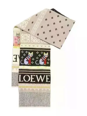 Loewe Cat-motif Patterned Scarf - Neutrals