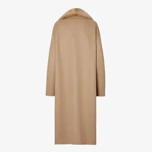 Fendi Oversized Double-face Cashmere Coat With Fur Lapels And Belt - Beige