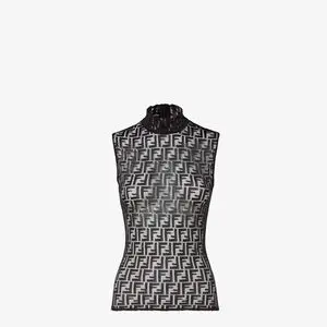 Fendi Sleeveless Jersey Lace Top - Black