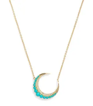 Jacquie Aiche Small Diamond And Turquoise Crescent Moon Pendant Necklace - Gold