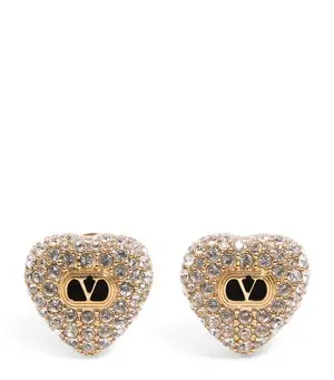 Valentino Garavani Enamel And Crystal Heart Earrings - Gold