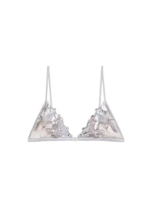 Fleur Du Mal Lily Embroidery Triangle Bra - Platinum