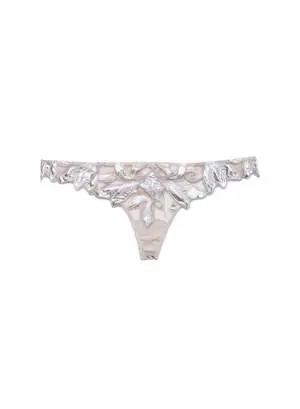Fleur Du Mal Lily Embroidery Hipster Thong - Platinum