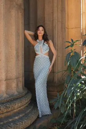 MAC DUGGAL COLLECTION Embellished Halterneck Column Gown