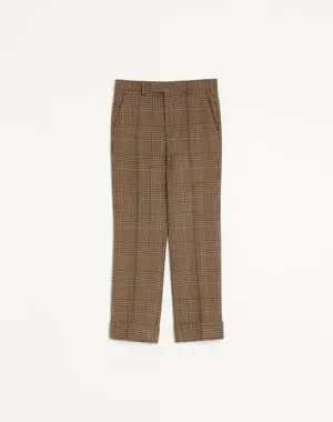 Valentino Garavani Glen Plaid Wool Trousers With Turn-ups - Camel/black