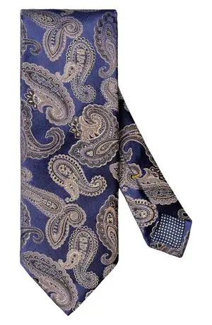 Eton Paisley Jacquard Silk Neck Tie Medium Blue