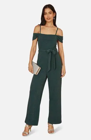 YUMI Stretch Bardot Jumpsuit Green