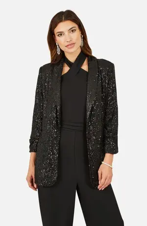 YUMI Sequin Blazer With Pockets - Black