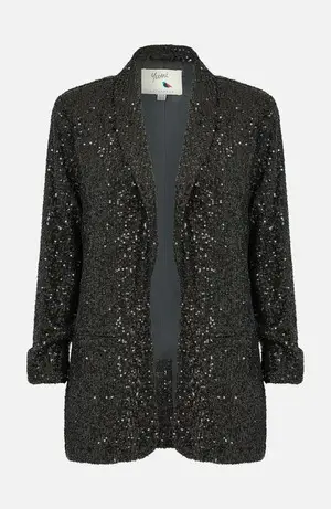 YUMI Sequin Blazer With Pockets - Black
