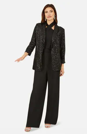 YUMI Sequin Blazer With Pockets - Black