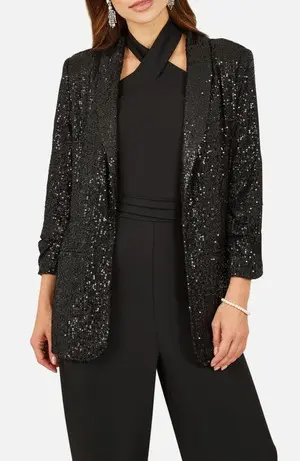 YUMI Sequin Blazer With Pockets - Black