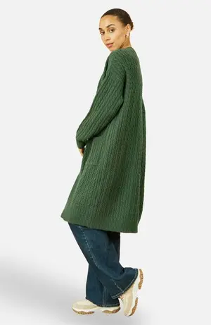YUMI Cable Knit Long Sleeve Cardigan - Green