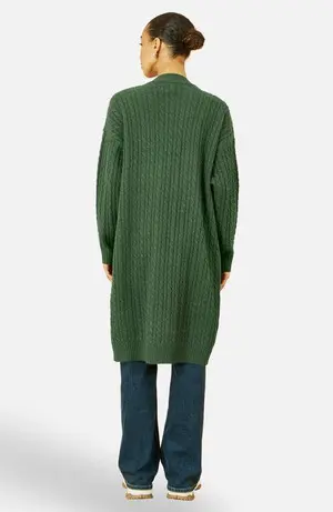 YUMI Cable Knit Long Sleeve Cardigan - Green