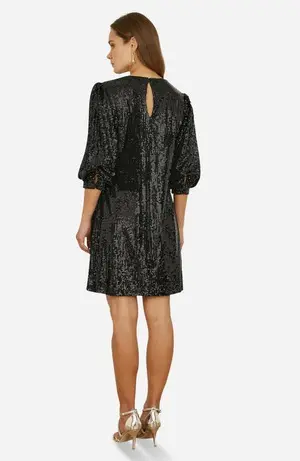 YUMI Balloon Sleeve Sequin Mini Dress - Black