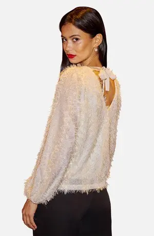 YUMI Sequin Long Sleeve Top - Ivory