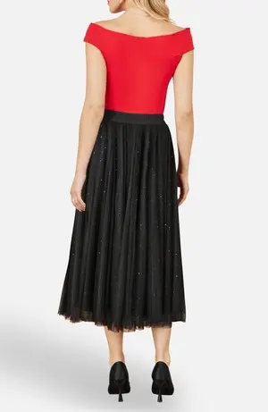 YUMI Sparkle Mesh Tulle Midi Skirt