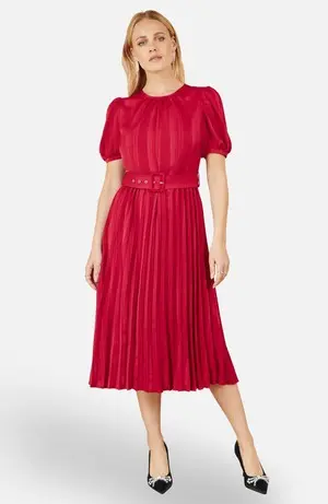 YUMI Satin Striped Midi Dress - Red