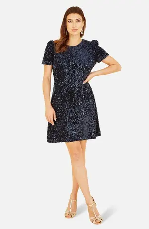 YUMI Sequin Tunic Mini Dress - Navy