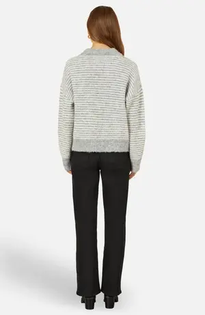 YUMI Striped Floral Applique Sweater