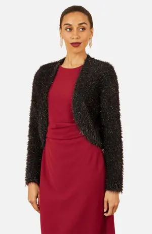 YUMI Metallic Fluffy Eyelash Bolero - Black