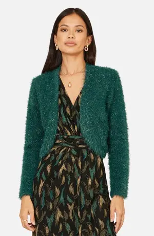 YUMI Metallic Fluffy Eyelash Bolero - Green