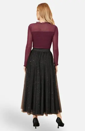 YUMI Satin Bow Sparkle Mesh Tulle Skirt