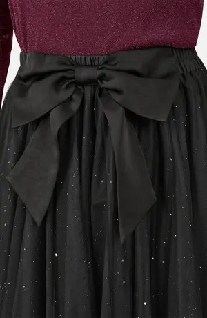 YUMI Satin Bow Sparkle Mesh Tulle Skirt