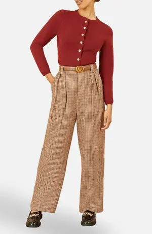 YUMI Check Wide Leg Trousers