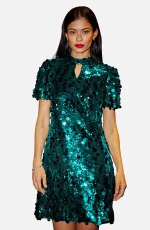 YUMI Sequin Tunic Mini Dress - Green