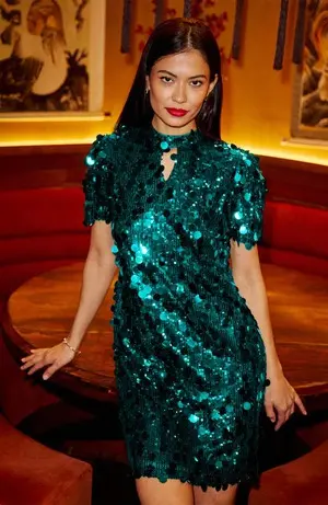 YUMI Sequin Tunic Mini Dress - Green