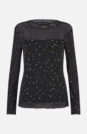 YUMI Mesh Star Print Long Sleeve Top