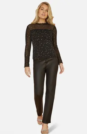 YUMI Mesh Star Print Long Sleeve Top
