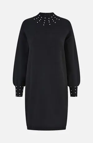 YUMI Embellished Knit Sweater Dress - Black