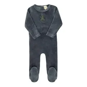 ELY'S & CO. Velour Plaid Bear Footie - Blue