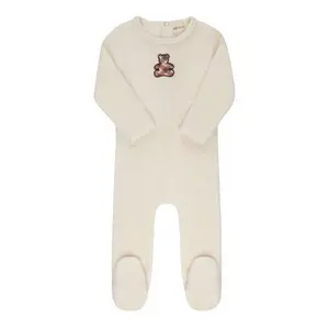 ELY'S & CO. Velour Plaid Bear Footie - Ivory/pink