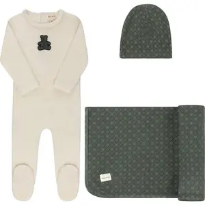 ELY'S & CO. Velour Plaid Bear Take Me Home Set - Ivory/blue