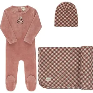 ELY'S & CO. Velour Plaid Bear Take Me Home Set Pink