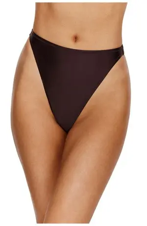GOTTEX Satin Touch High Waist High Leg Bikini Bottom - Brown