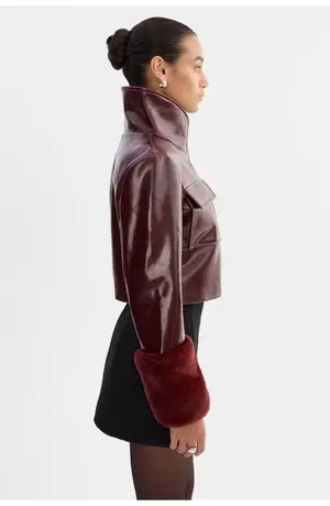 LAMARQUE Hedda Cropped Faux Leather Jacket - Bordeaux