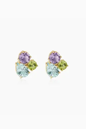 ORADINA 14k Yellow Gold Gemstone Stud Earrings