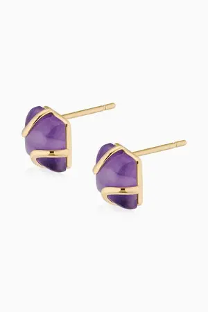 ORADINA 14k Yellow Gold Amethyst Stud Earrings