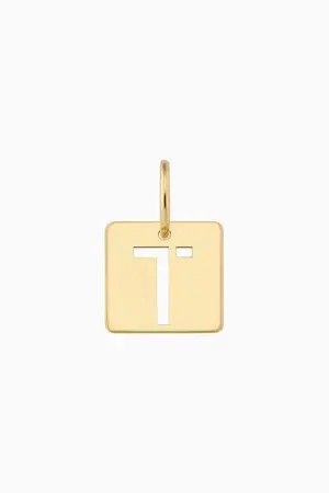 ORADINA 14k Yellow Gold Initial Tile Pendant Charm Letter C